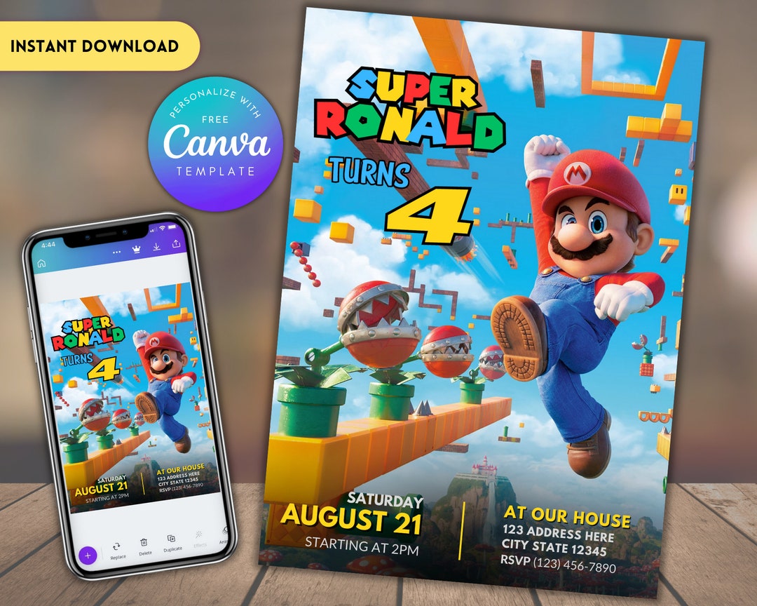 Super Mario Birthday Invitation | Birthday Invitation | Super Mario ...