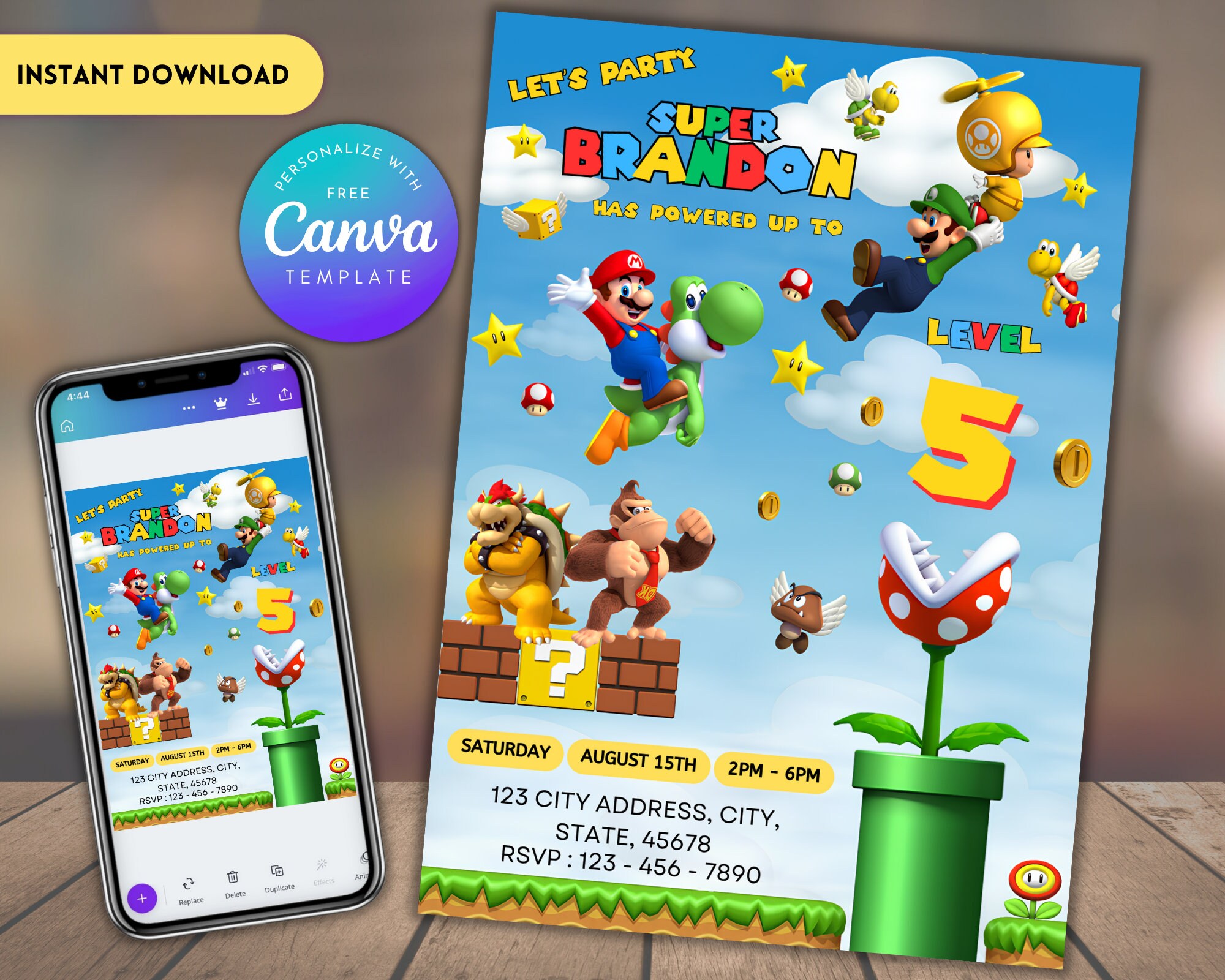 Super Mario Birthday Invitation Birthday Invitation Super Mario ...