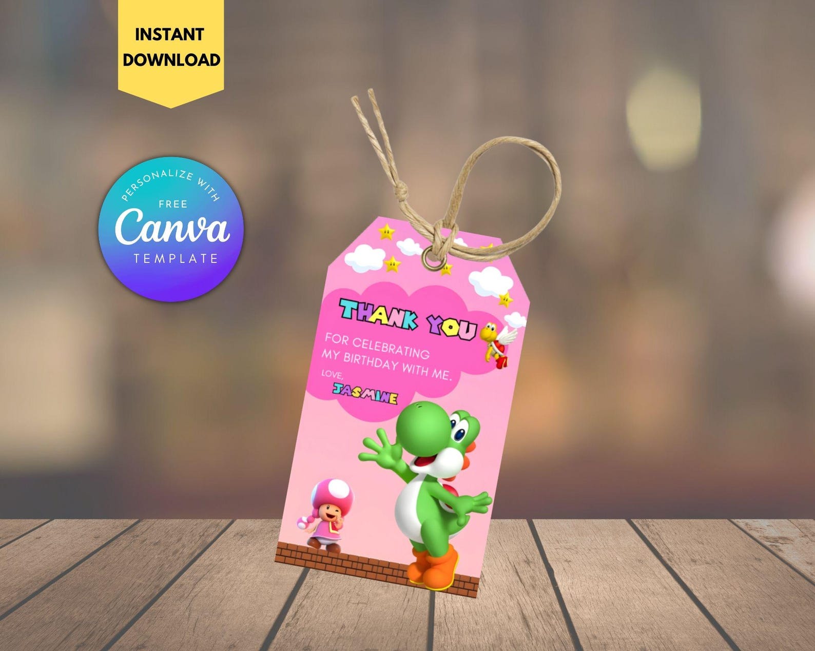 Editable Yoshi Birthday Thank You Tag (digital Template) - Etsy