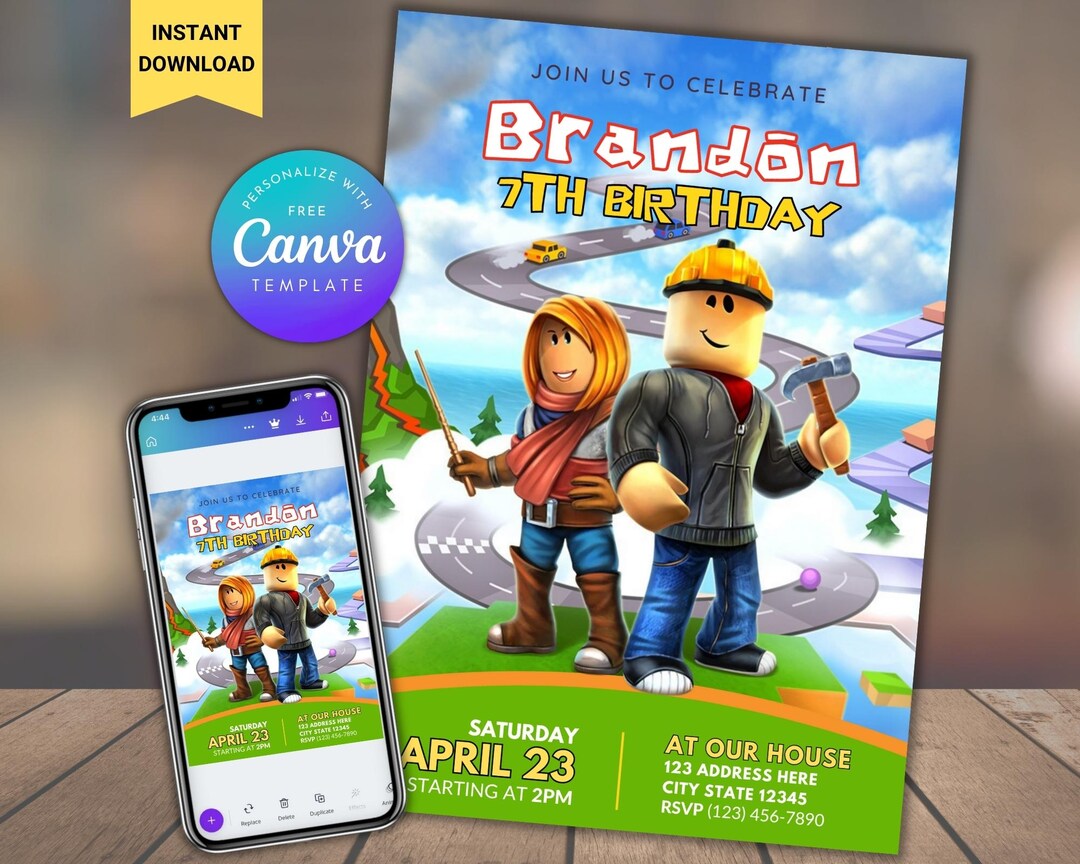 Editable Roblox Birthday Invitation Template Printable Birthday Party ...