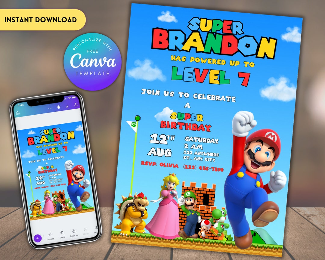 Super Mario Birthday Invitation: Editable Printable Template (digital ...