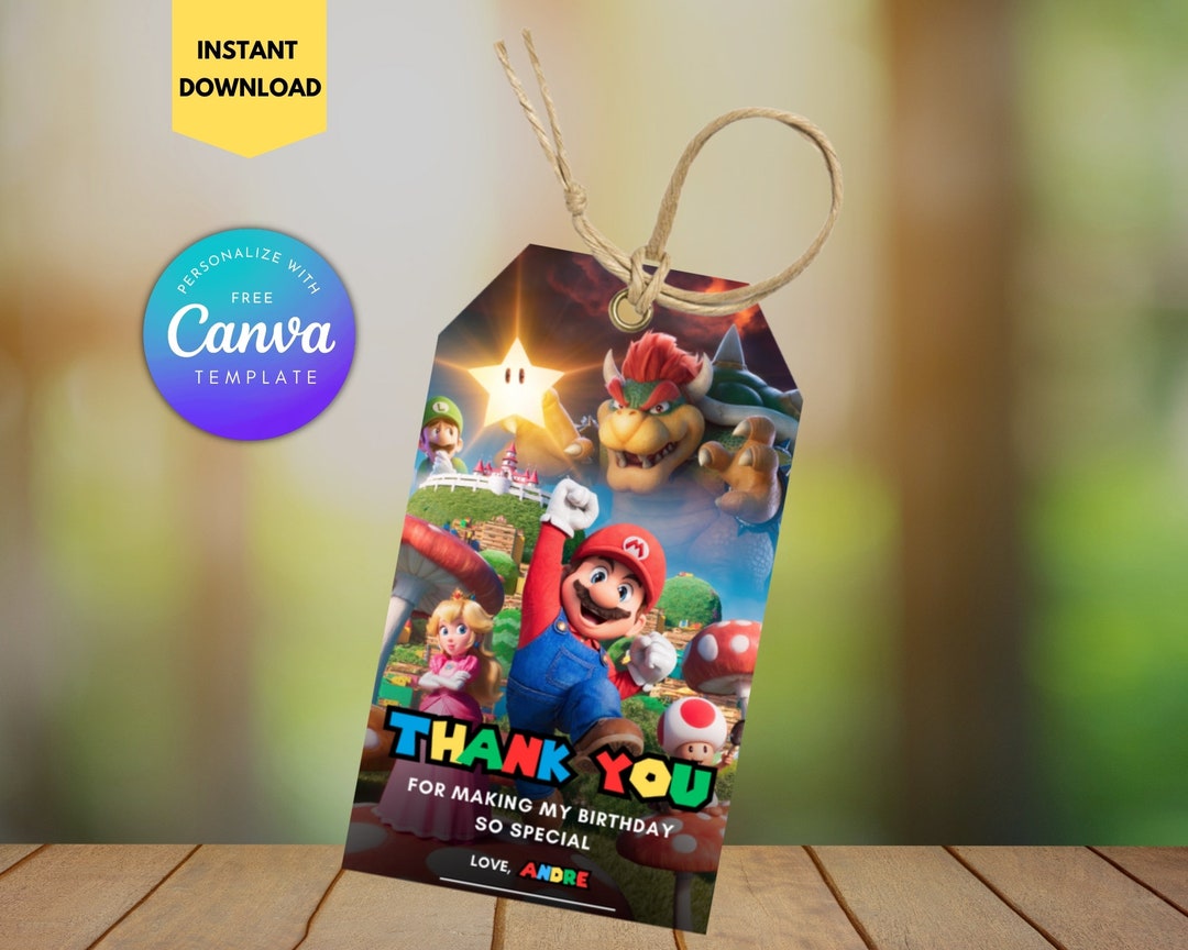 Editable Super Mario Thank You Tag Printable Mario Birthday Favor Tag ...