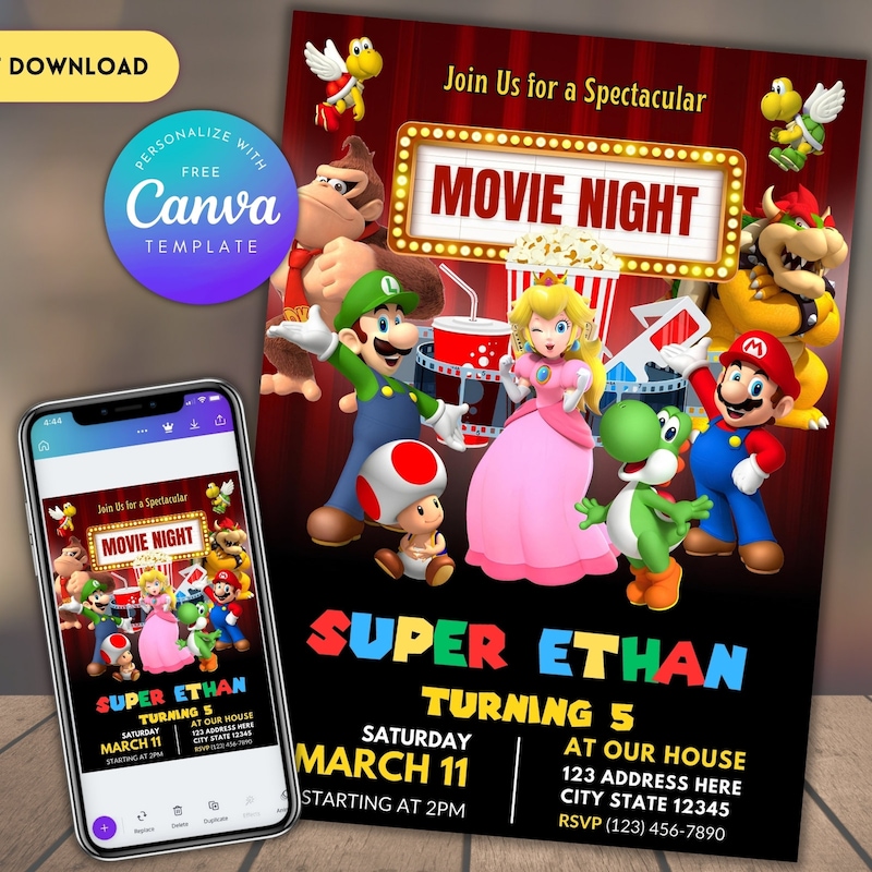 Mario Movie Party Invitations - Etsy