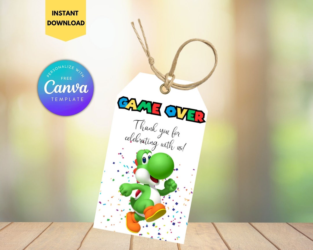 Editable Yoshi Thank You Tag Printable Mario Birthday Favor Tag Yoshi ...