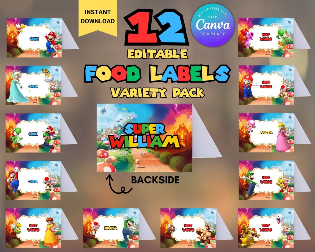 Editable Super Mario Food Tent Birthday Party Food Labels Instant ...