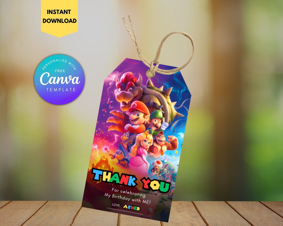 Editable Super Mario Thank You Tag: Birthday Favor (canva Template) - Etsy