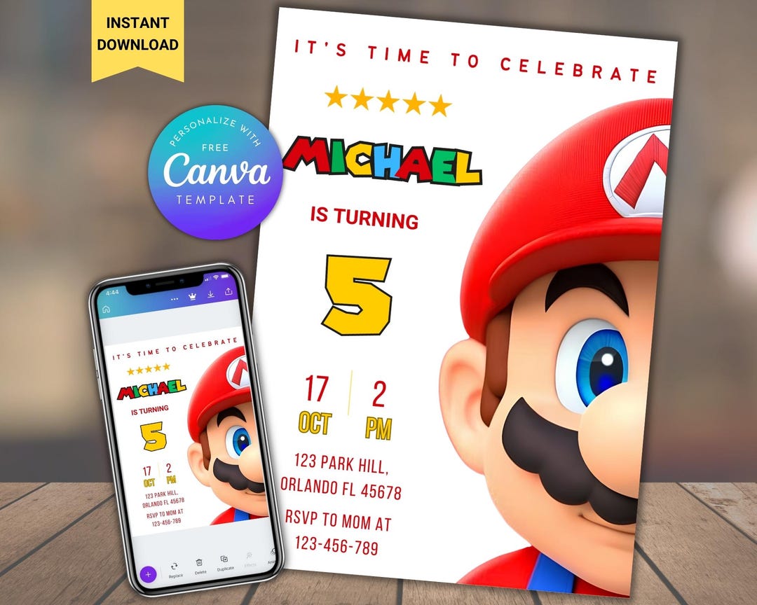 Editable Super Mario Birthday Invitation: Canva Template (digital) - Etsy