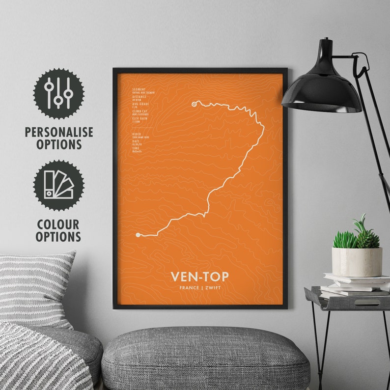 Ven-top Zwift Cycling Route Map Poster - Personalisation & Colour ...