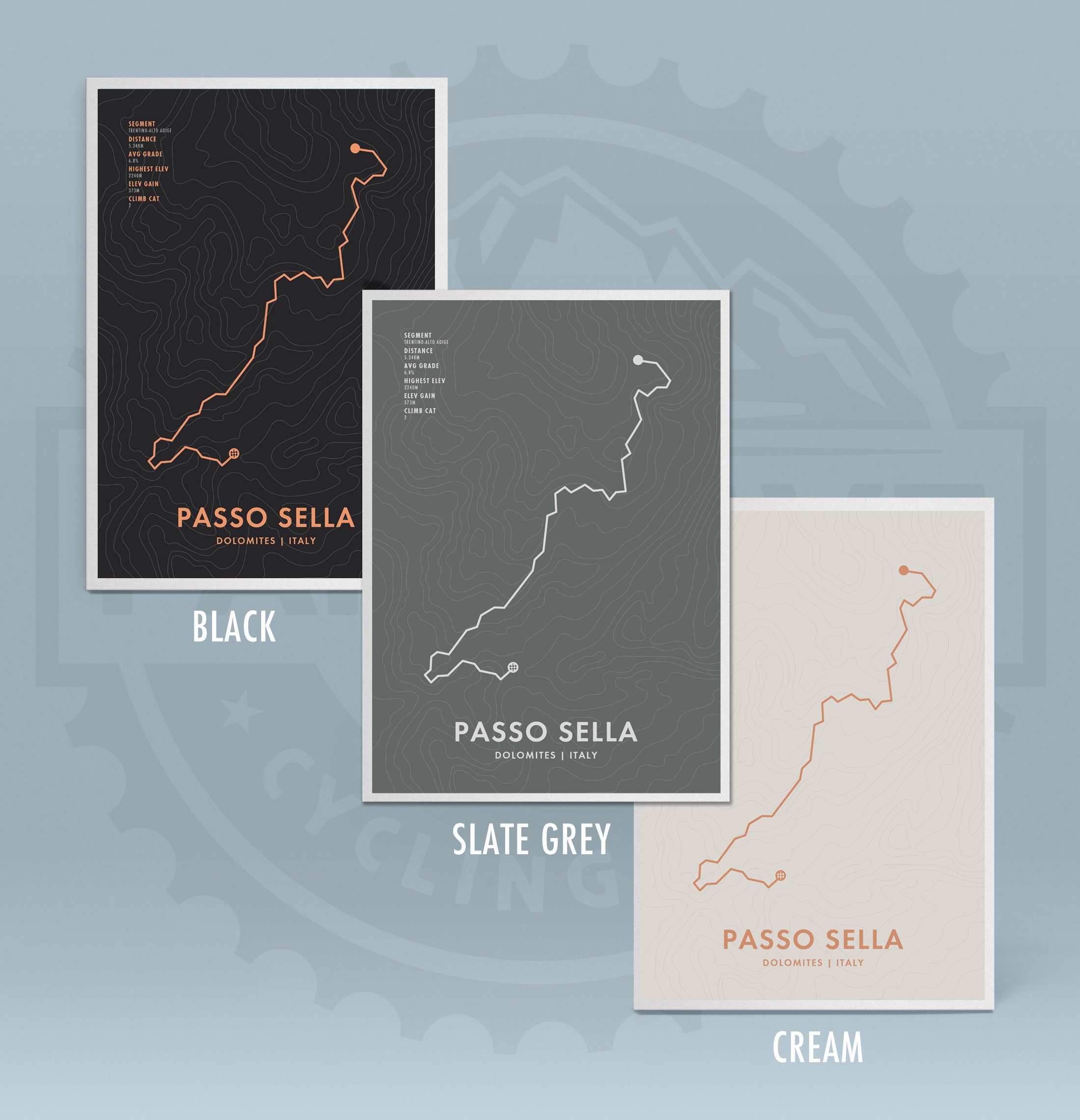 Sellaronda Cycling Route Map Posters Epic Italian Climbs Wall Art SET ...