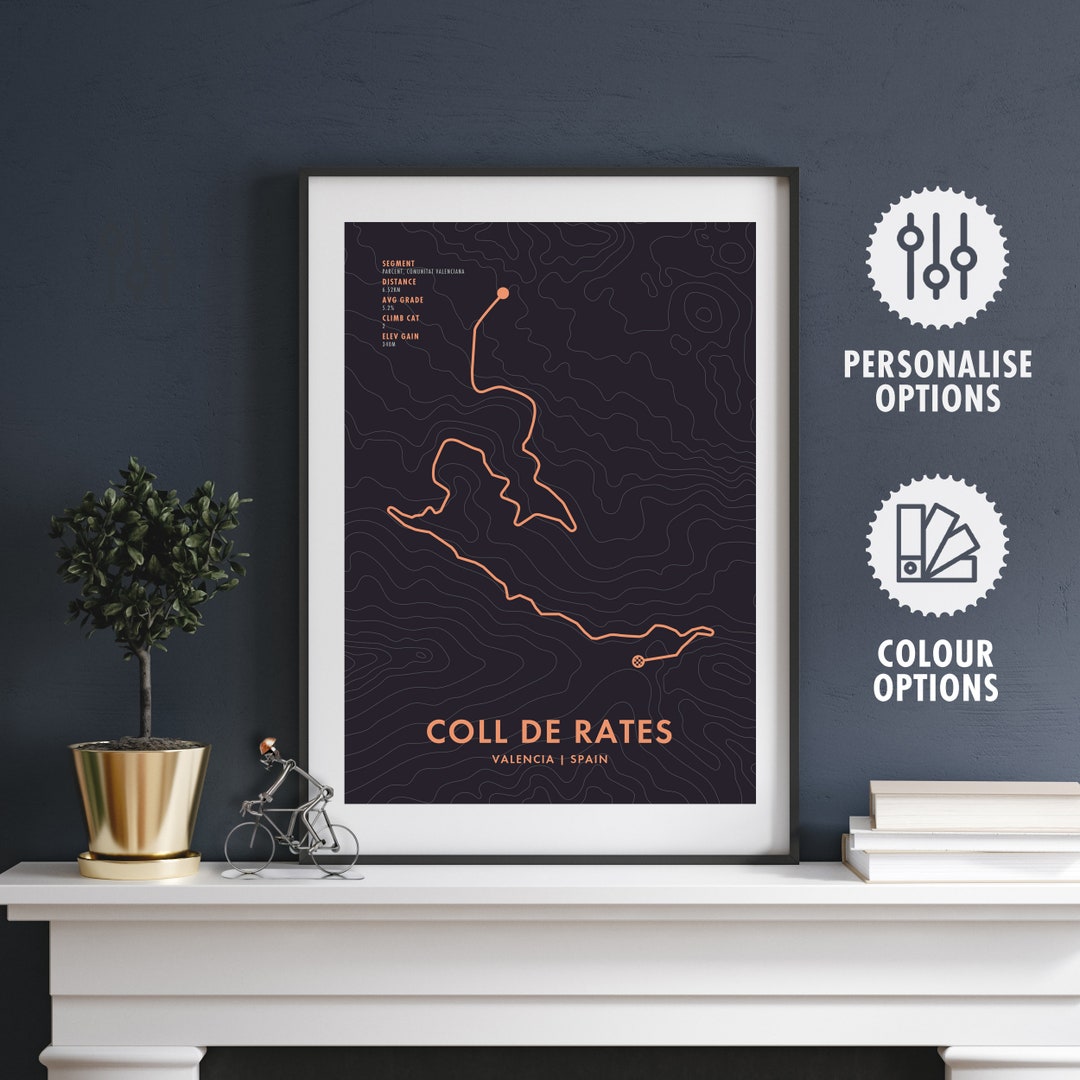 Personalised Cycling Route Map Print - Coll De Rates - Bicycle Wall Art ...
