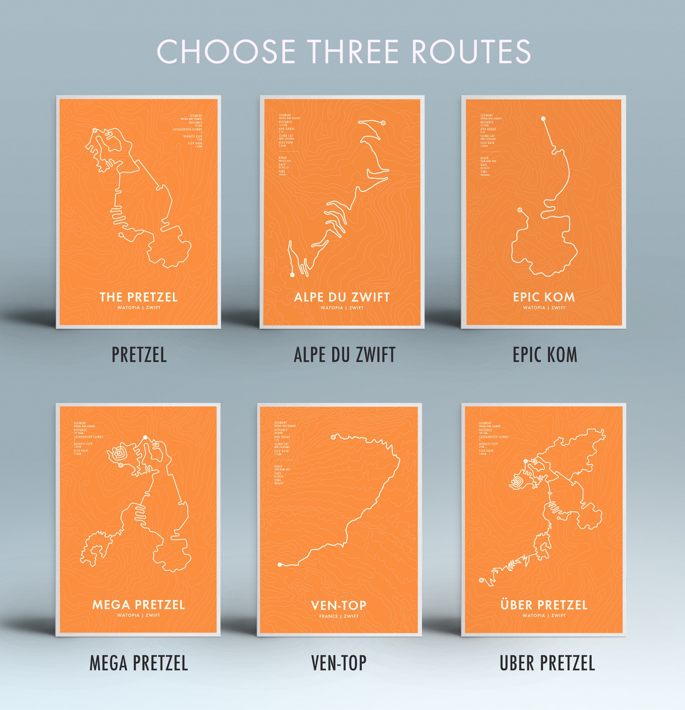 Zwift Route Maps - SET OF THREE Cycling Route Map Posters ...
