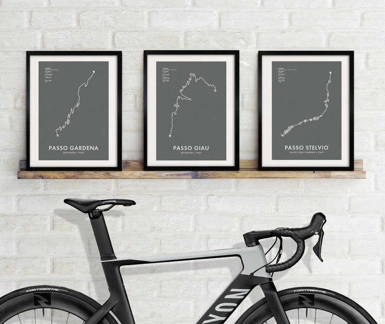Cycling Route Map Posters - Epic Italian Cycling Climbs Wall Art - SET ...