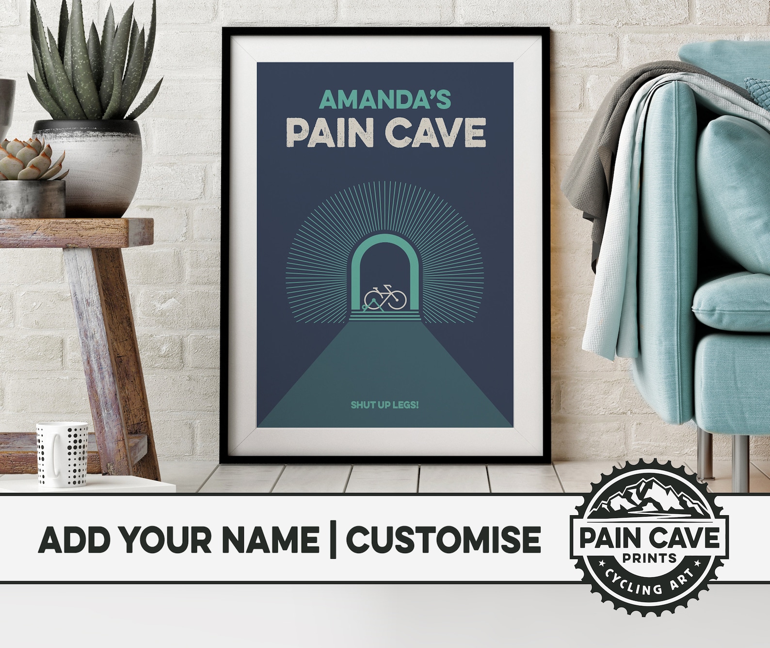Personalised Pain Cave Cycling Poster - ‘shut up Legs’ Art Print Gifts ...