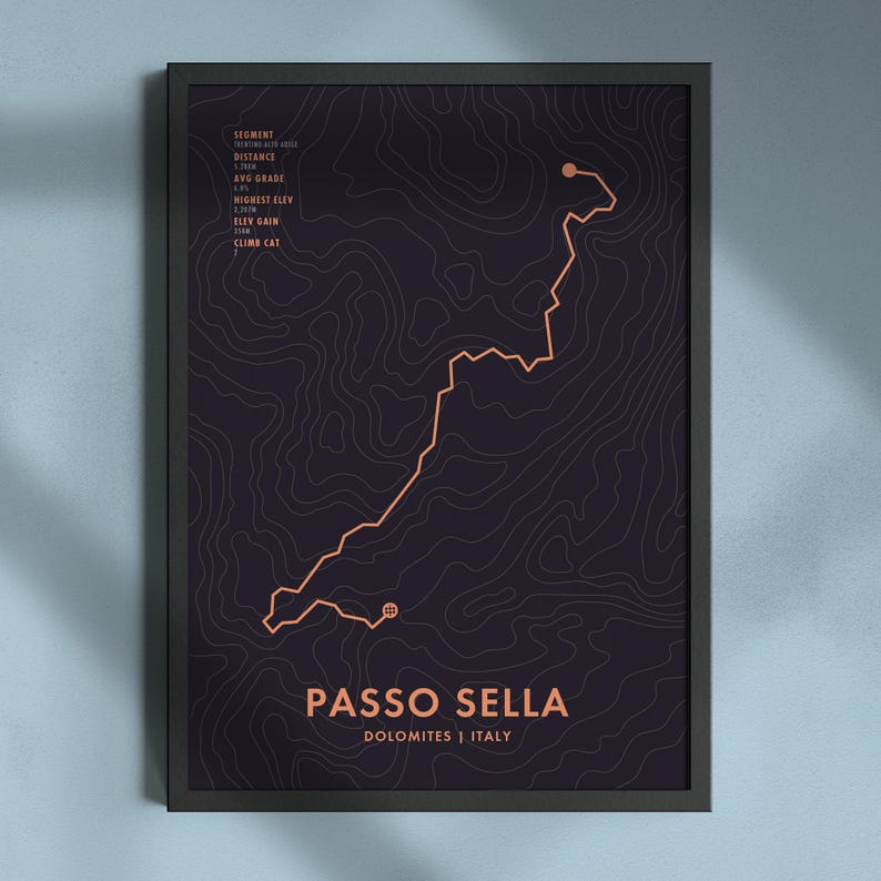 Passo Sella Cycling Route Map Poster - Personalisation & Colour Options ...