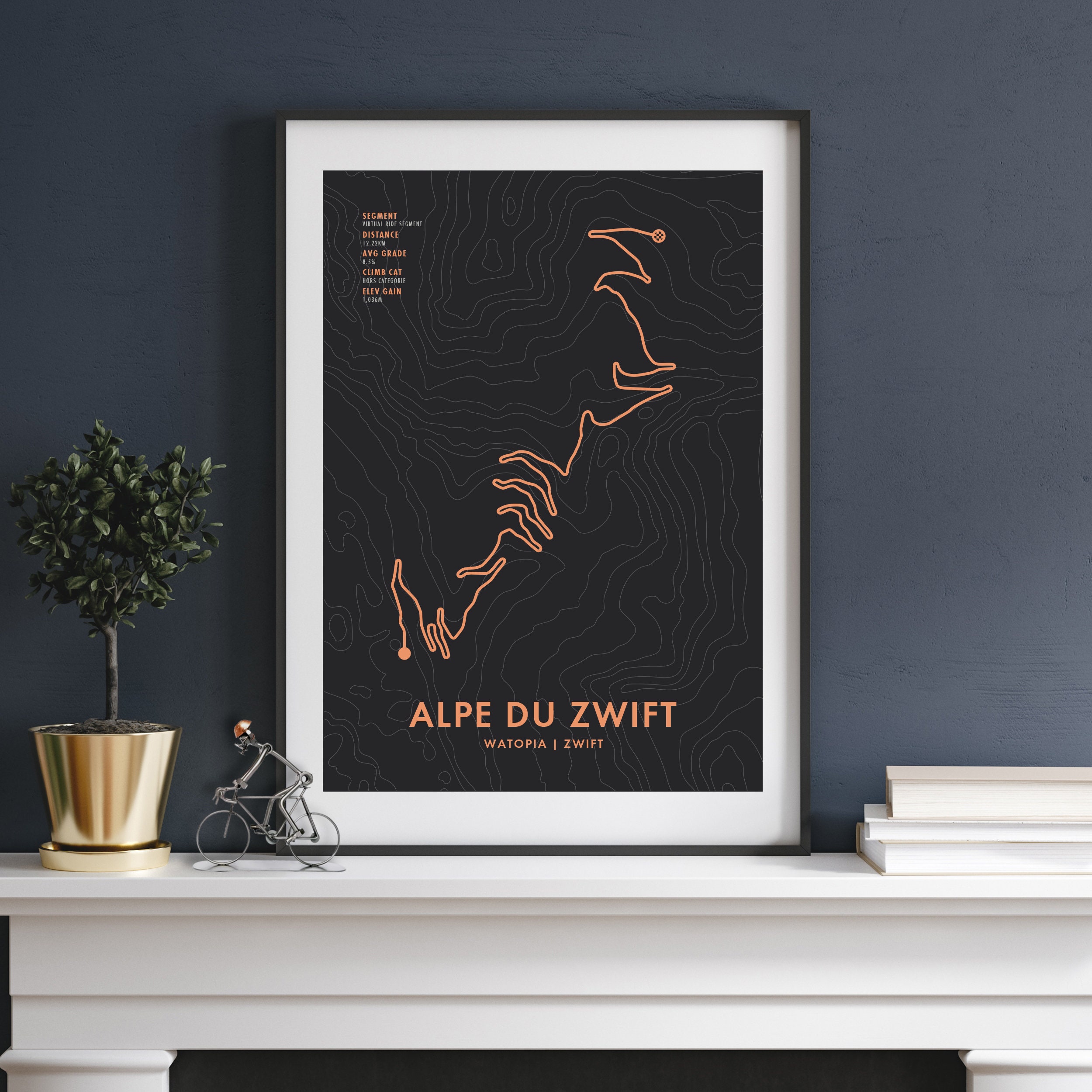 Alpe Du Zwift Cycling Route Map Poster - Personalisation & Colour ...