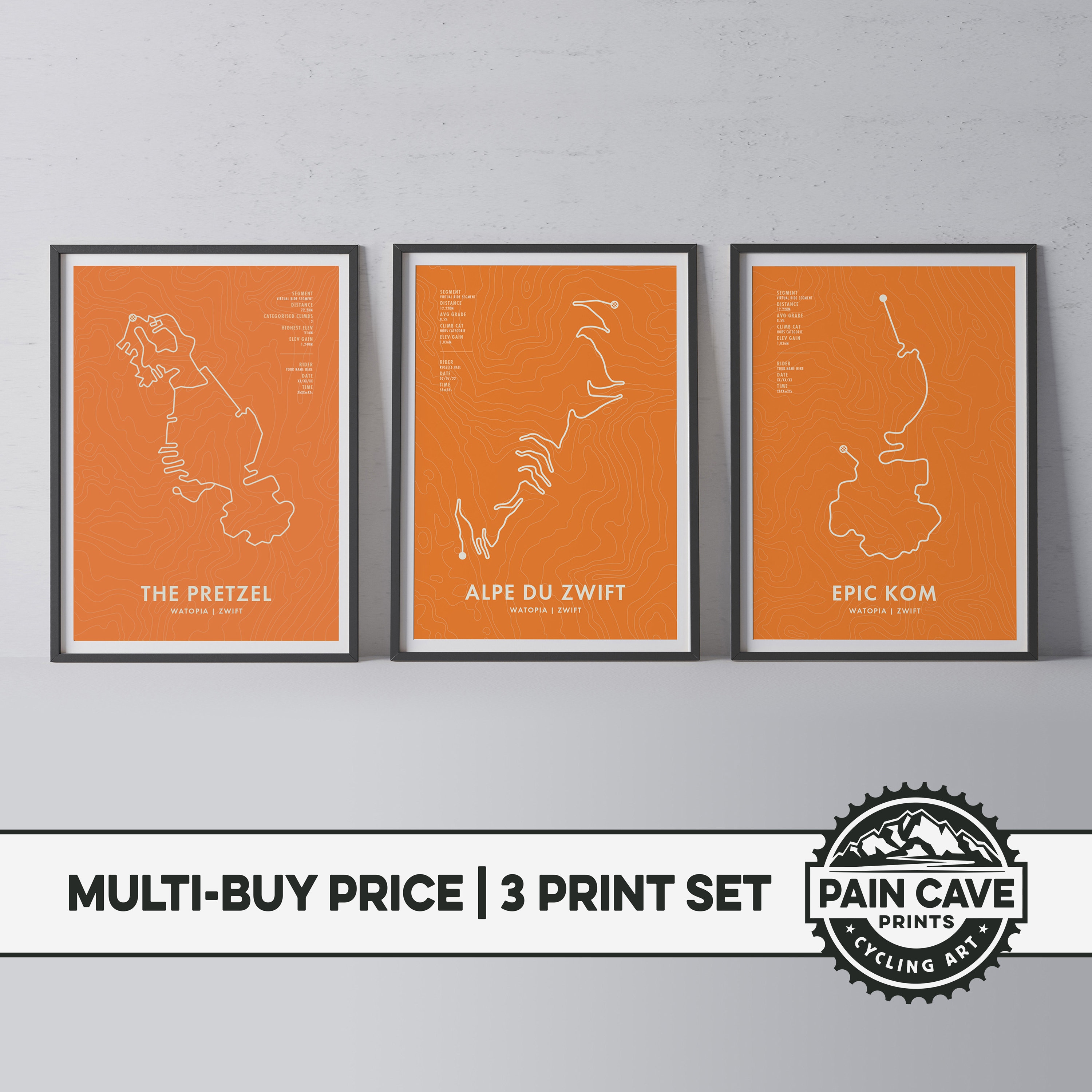 Zwift Route Maps - SET OF THREE Cycling Route Map Posters ...