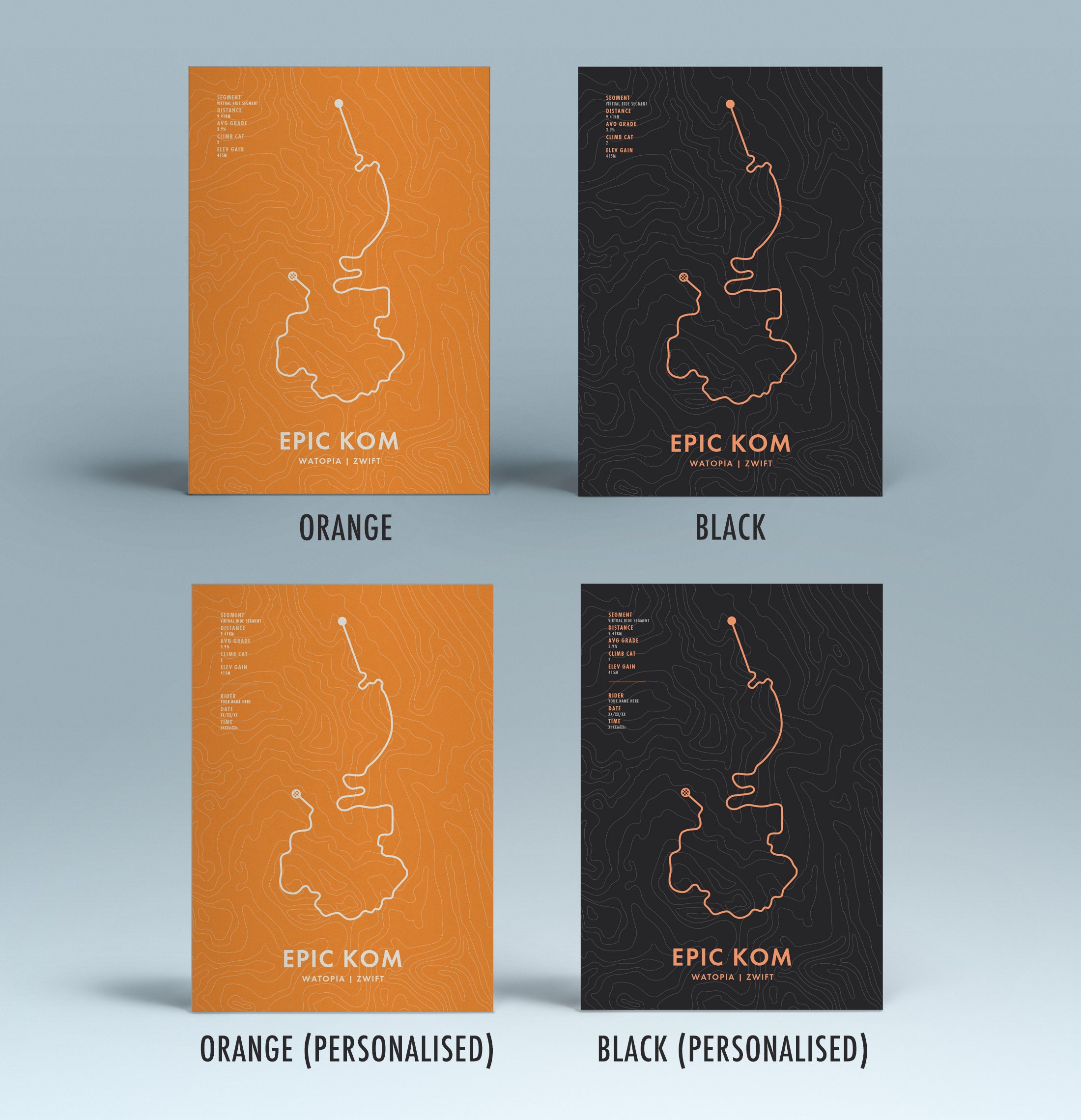 Watopia Epic KOM Zwift Cycling Route Map Poster Personalisation ...