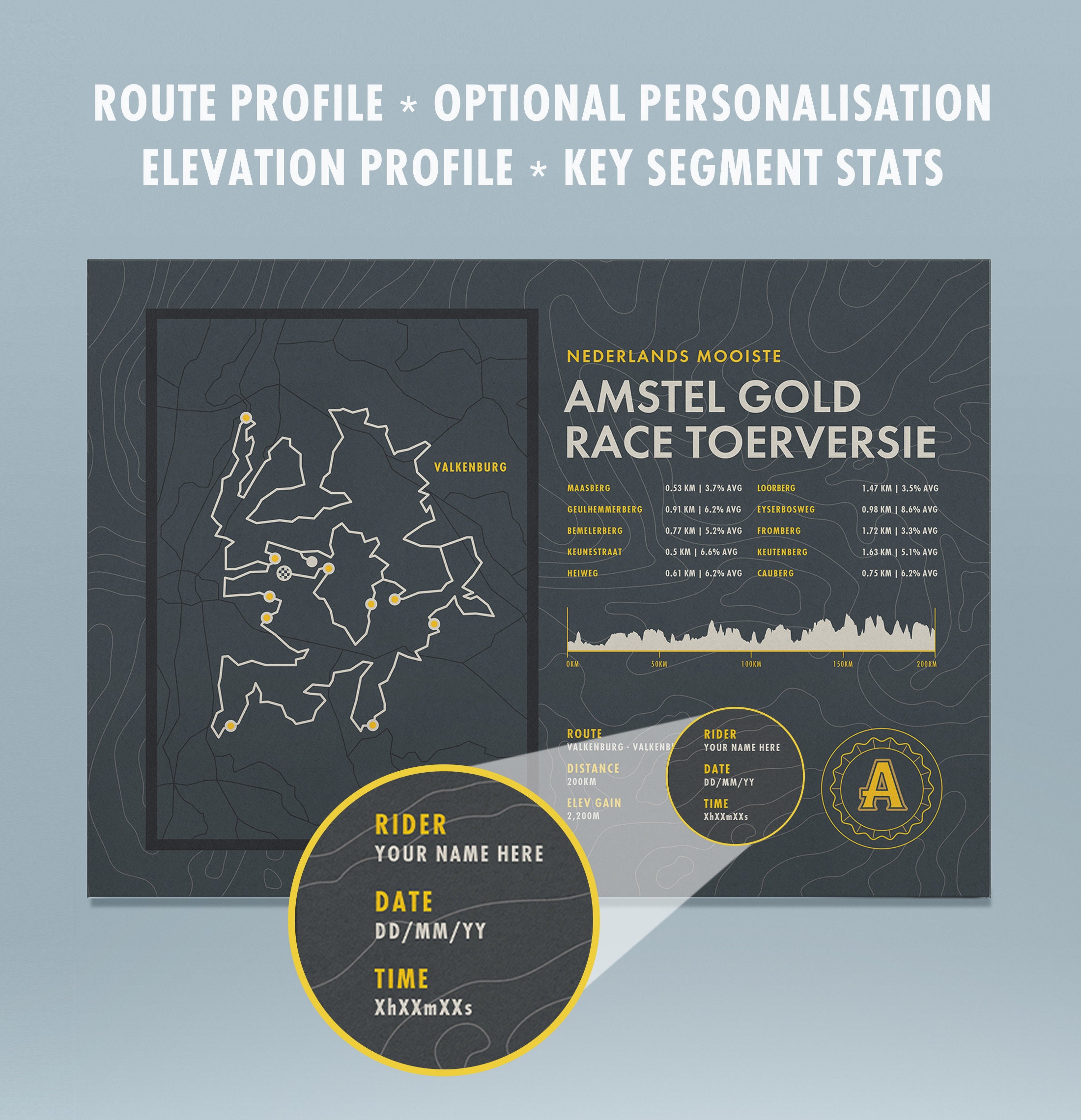 Amstel Gold Race Personalised Route Map AGR Sportive Bicycle Wall Art ...