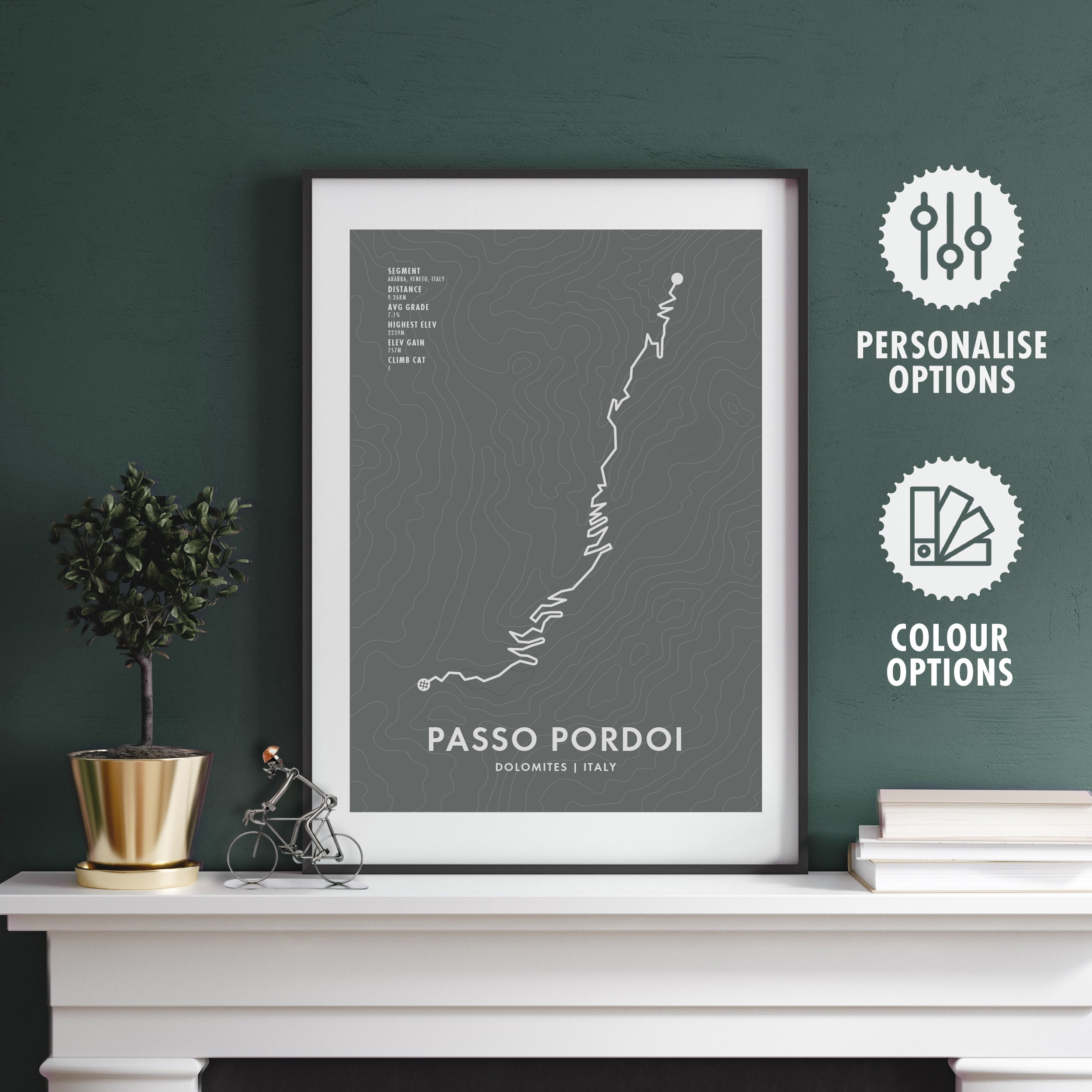 Sellaronda Cycling Route Map Posters - Epic Italian Climbs Wall Art ...
