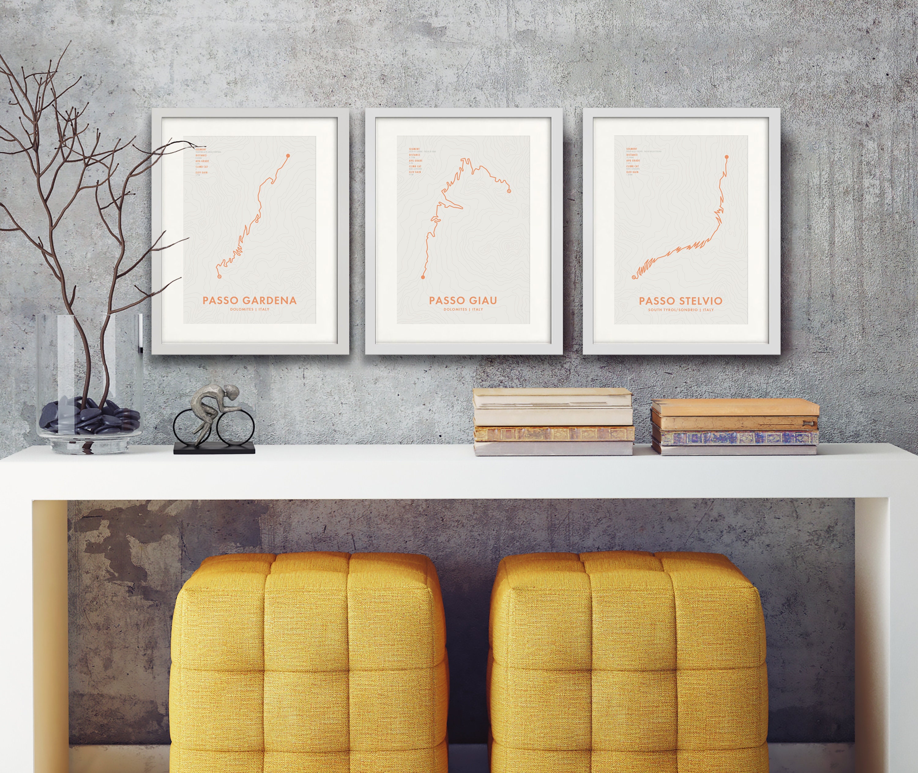 Cycling Route Map Posters - Epic Italian Cycling Climbs Wall Art - SET ...
