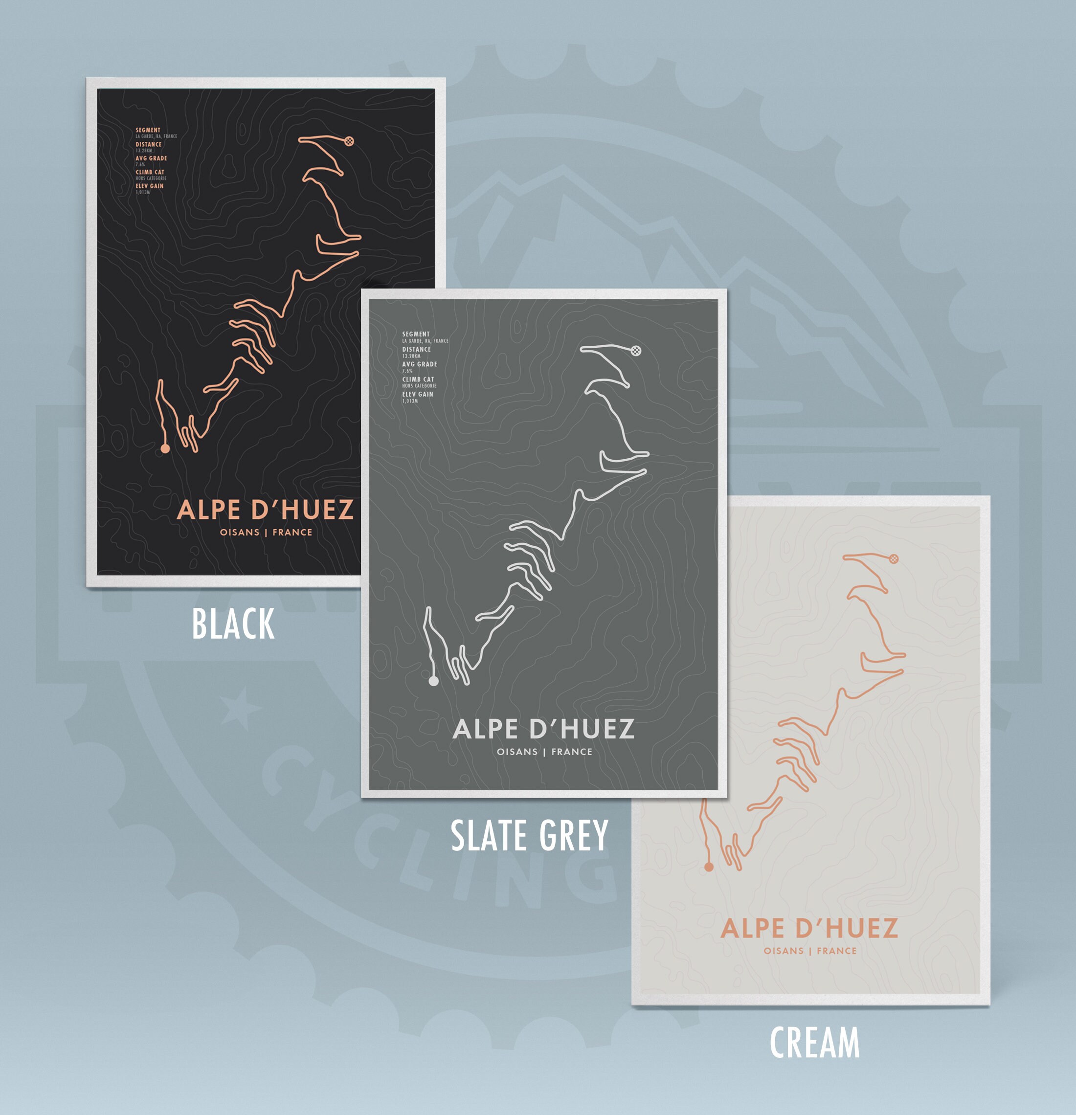Alpe D'huez Cycling Route Map Poster Personalisation & Colour Options ...