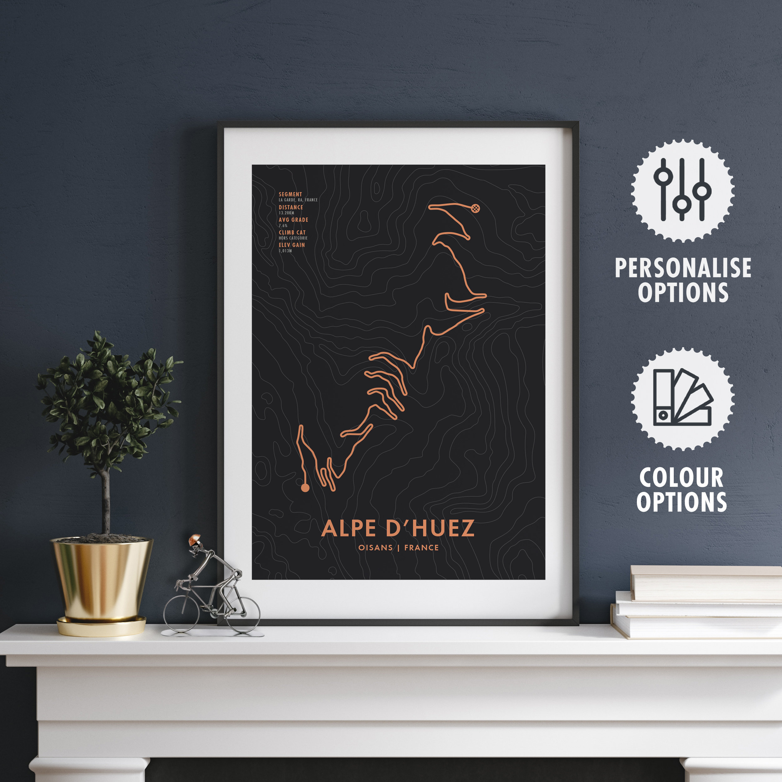 Alpe D'huez Cycling Route Map Poster - Personalisation & Colour Options ...