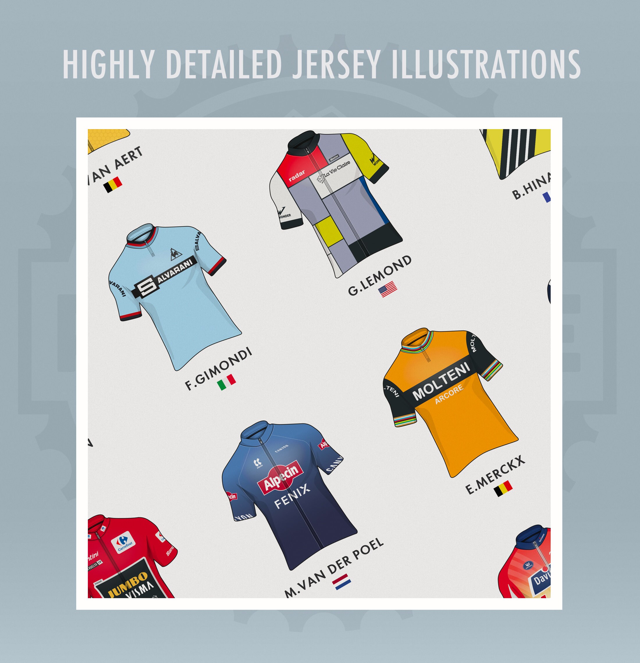 Cycling Art Poster 'legends of the Peloton' - Cycling Print Gifts ...