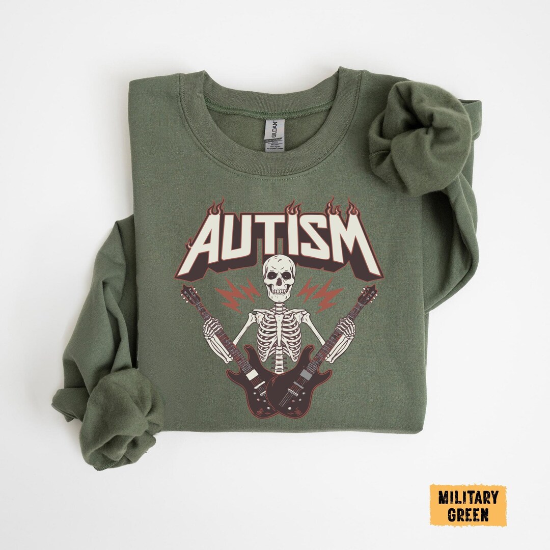 Autism Skeleton Guitar Sweatshirt Funny Autistic Sweatshirt Inclusion ...