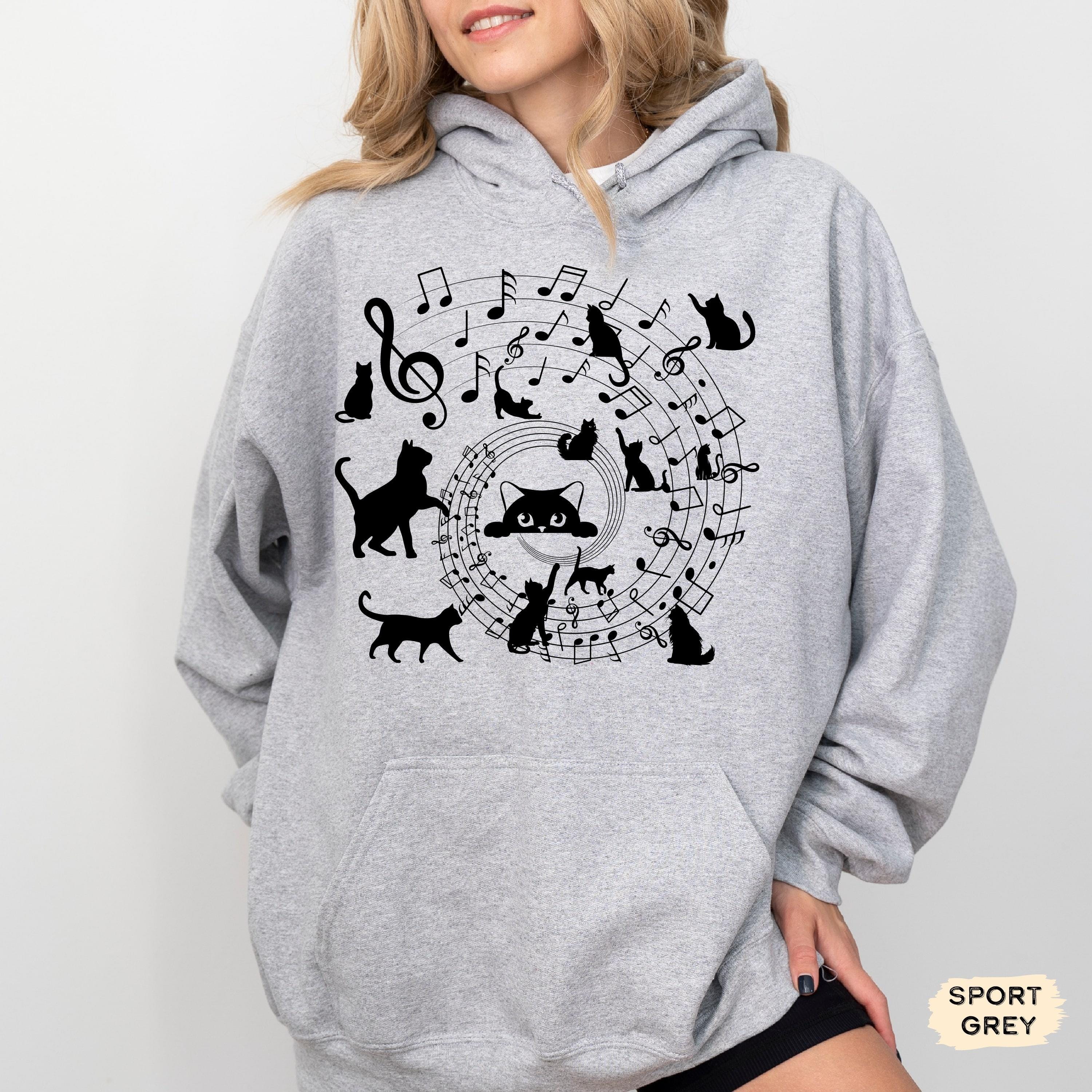 Cat Funny Music Notes Sweatshirt Musician Sweatshirt Music Note Gift ...
