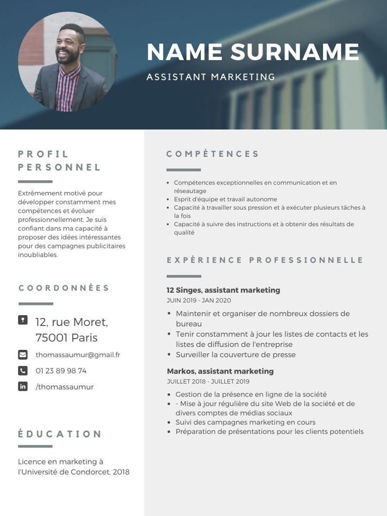 French Professional Resume Template - Etsy