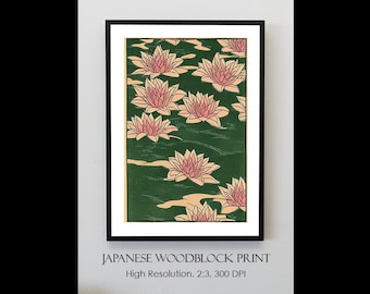 Japanese Woodblock Print | Beautiful Koi Pond Asian Art | Vintage ...