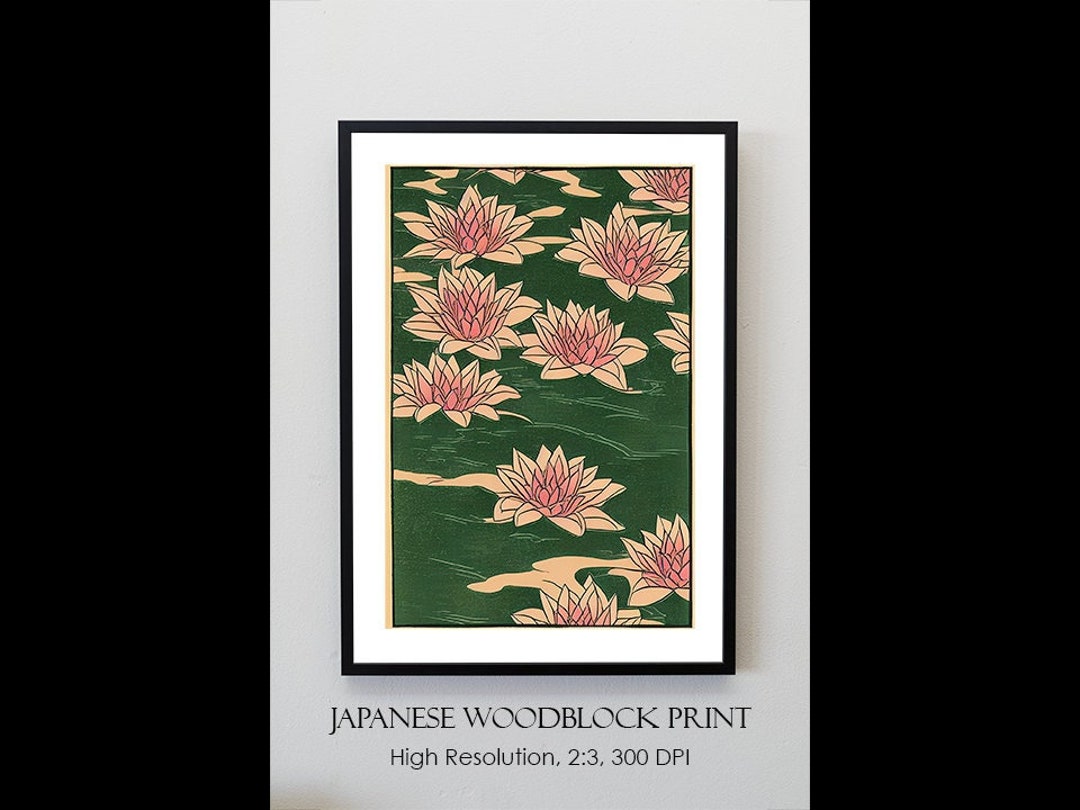 Japanese Woodblock Print | Beautiful Water Lillies Asian Art | Vintage ...