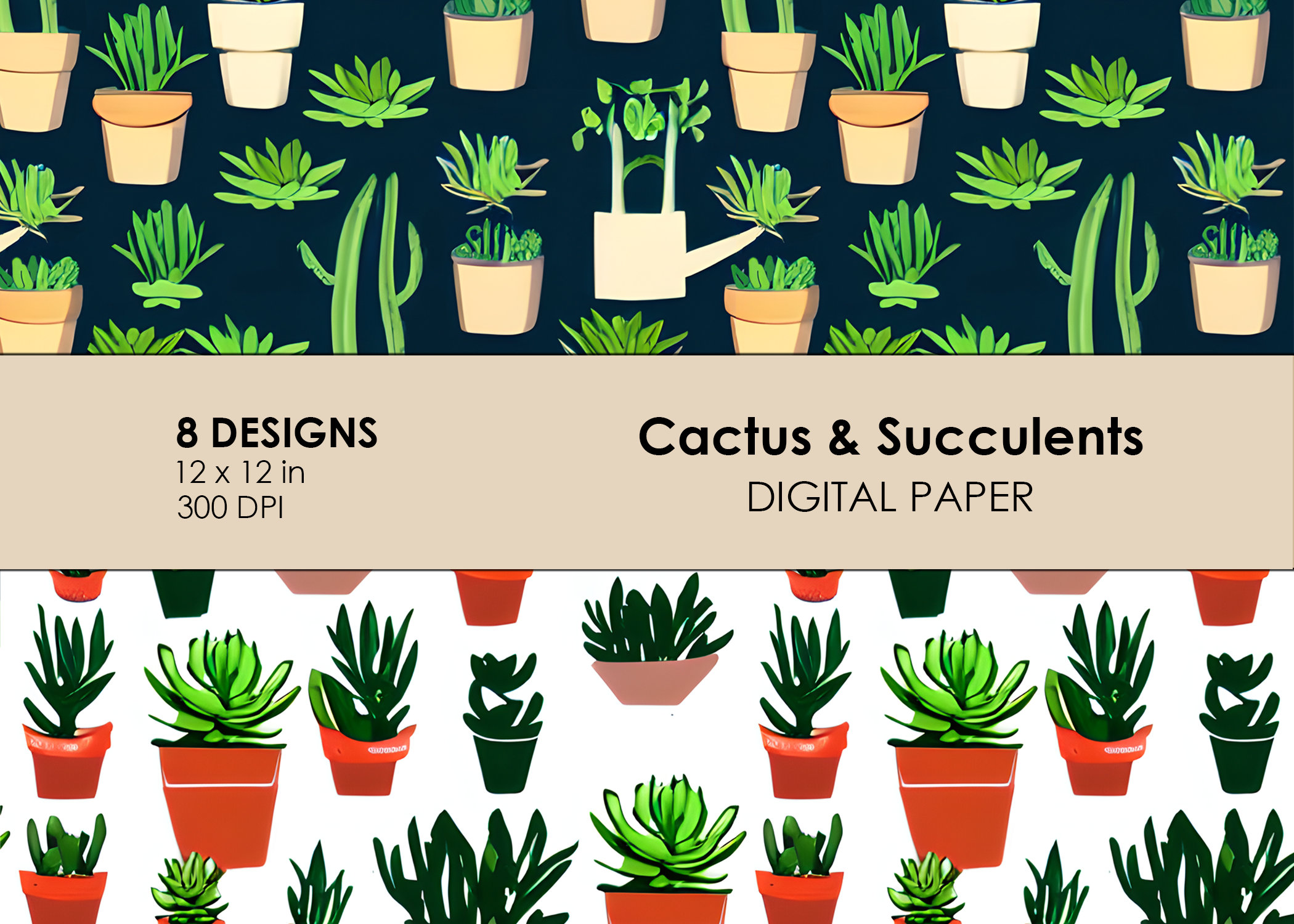 Cactus & Succulent Digital Paper Pack | Scrapbook Paper | Seamless ...