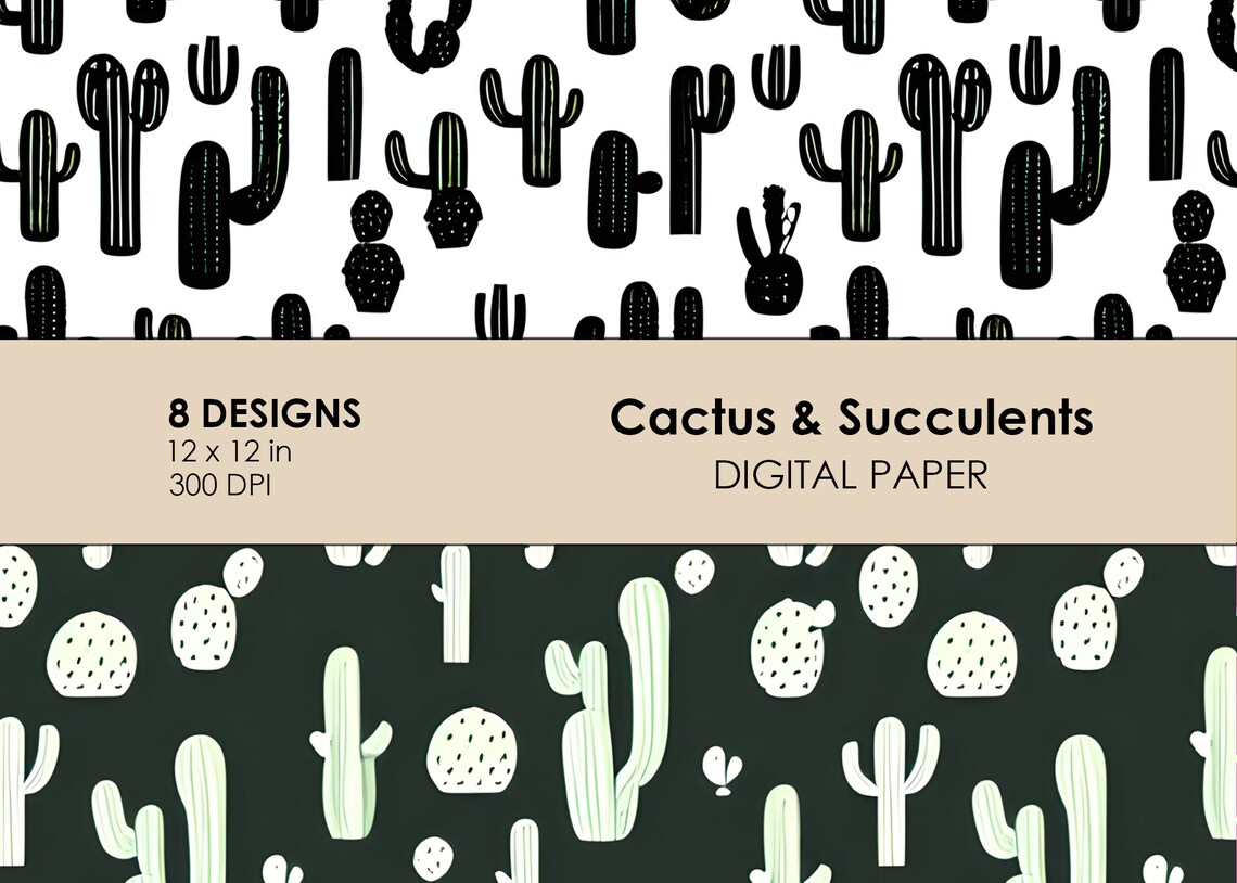 Cactus & Succulent Digital Paper Pack Scrapbook Paper Seamless Pattern ...