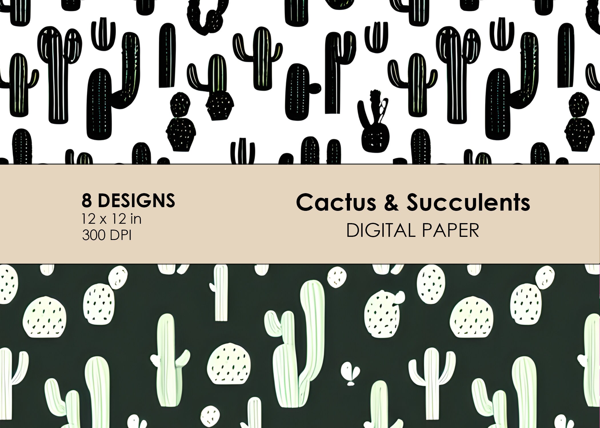 Cactus & Succulent Digital Paper Pack Scrapbook Paper Seamless Pattern ...