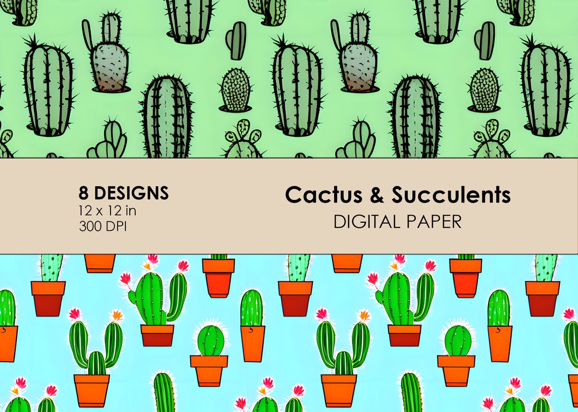 Cactus & Succulent Digital Paper Pack Scrapbook Paper Seamless Pattern ...