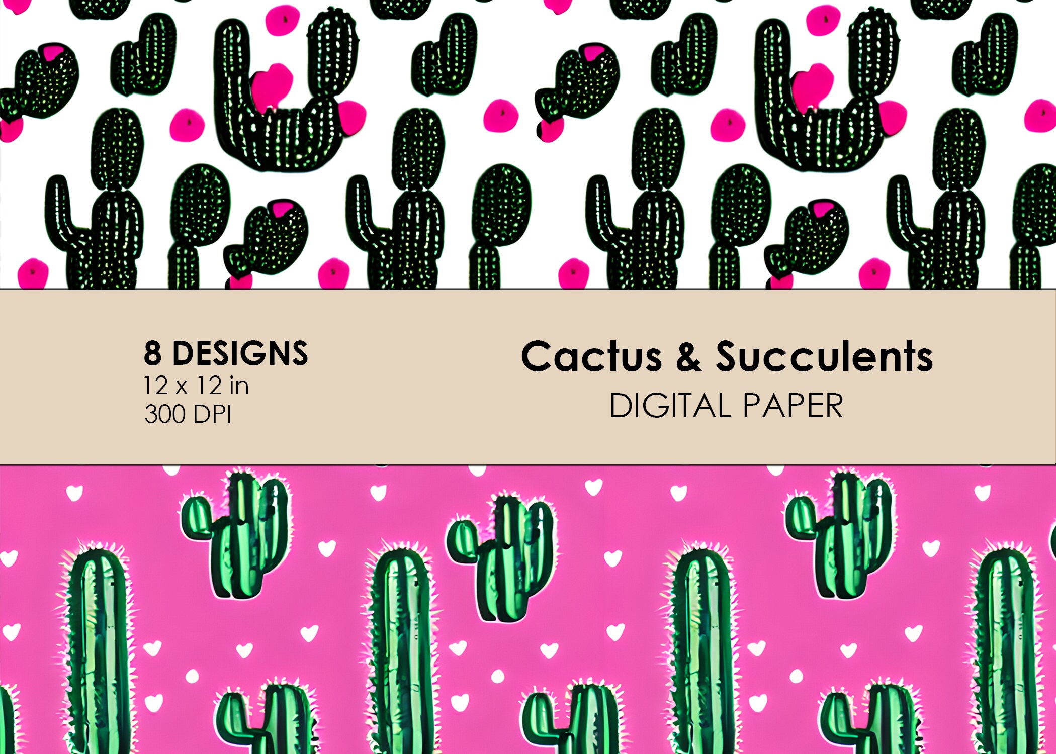 Cactus & Succulent Digital Paper Pack Scrapbook Paper Seamless Pattern ...
