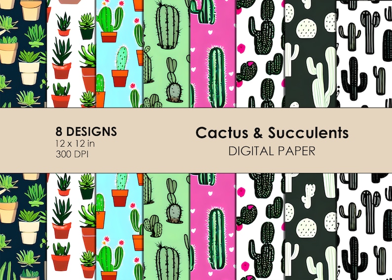 Cactus & Succulent Digital Paper Pack | Scrapbook Paper | Seamless ...
