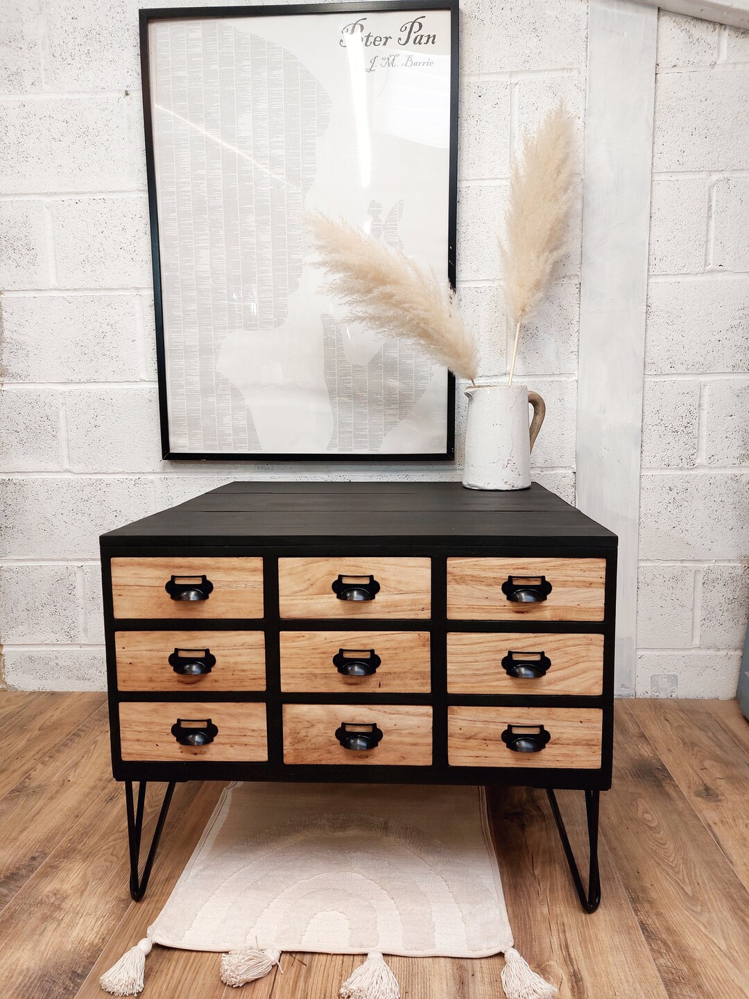 Loft Style Coffee Table Black / End Table / Drawers Storage - Etsy