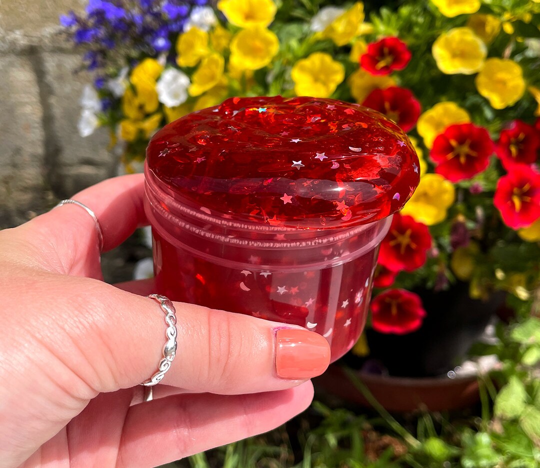 Starberry Slime - Red Clear Slime With Glitter - Strawberry Scented ...