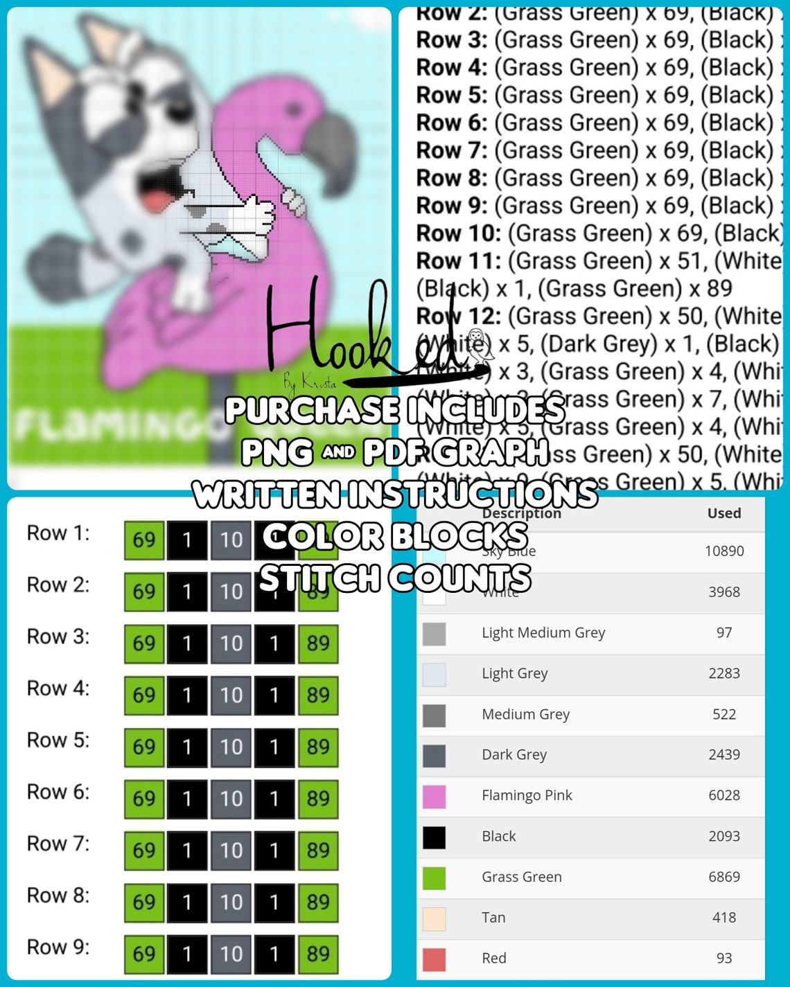 Bluey Flamingo Queen Muffin Crochet Graph - Etsy