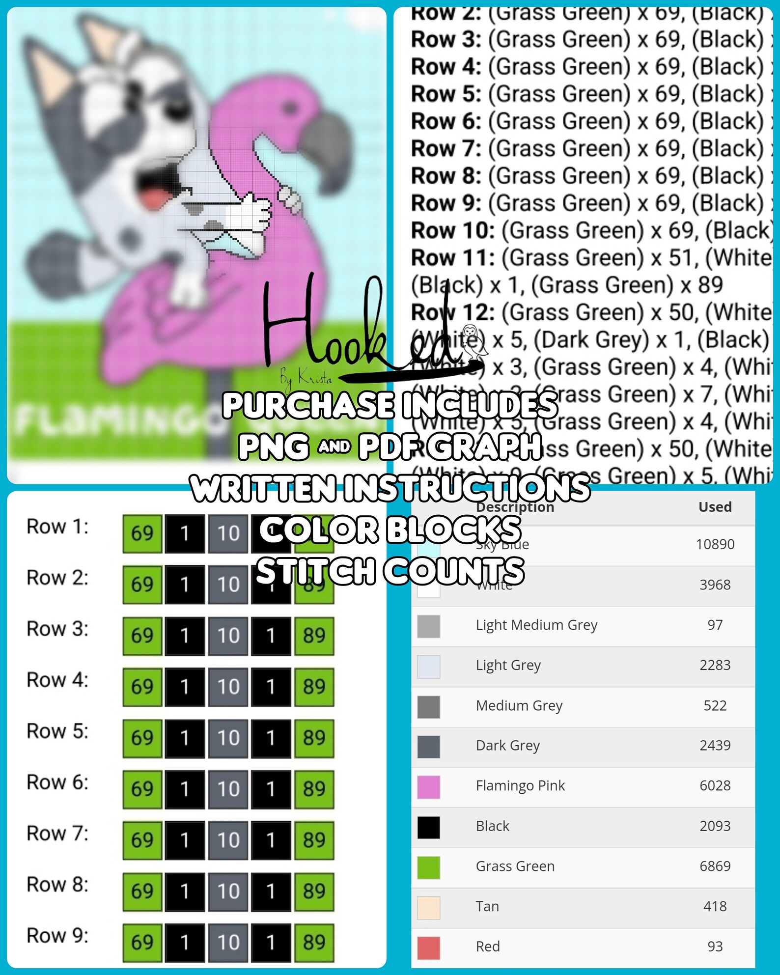 Bluey Flamingo Queen Muffin Crochet Graph - Etsy