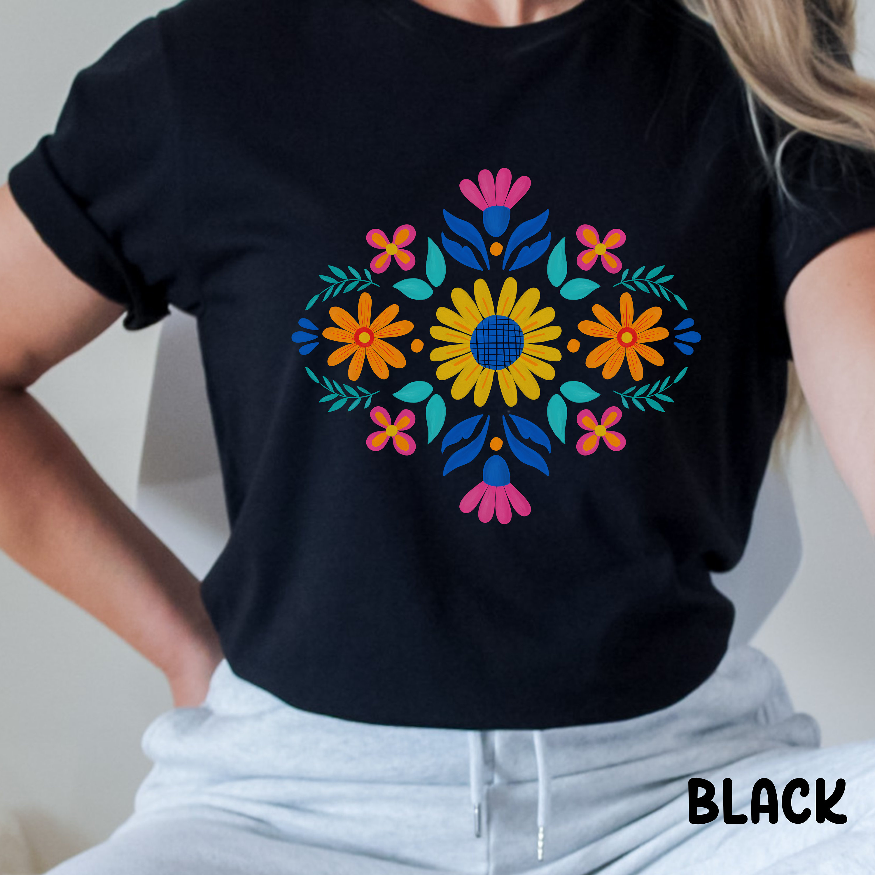 Mexican Folk Art Shirt, Floral T-shirt, Folk Art Shirt, Colorful Flower ...