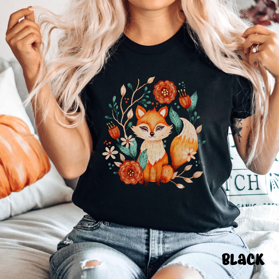 Folk Art Fox Shirt,fox Print Shirt,fox Lover Shirt,floral Fox Shirt ...