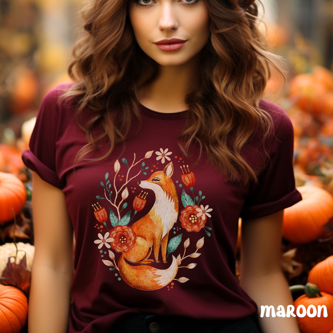 Folk Art Fox Shirt,fox Print Shirt,fox Lover Shirt,floral Fox Shirt ...