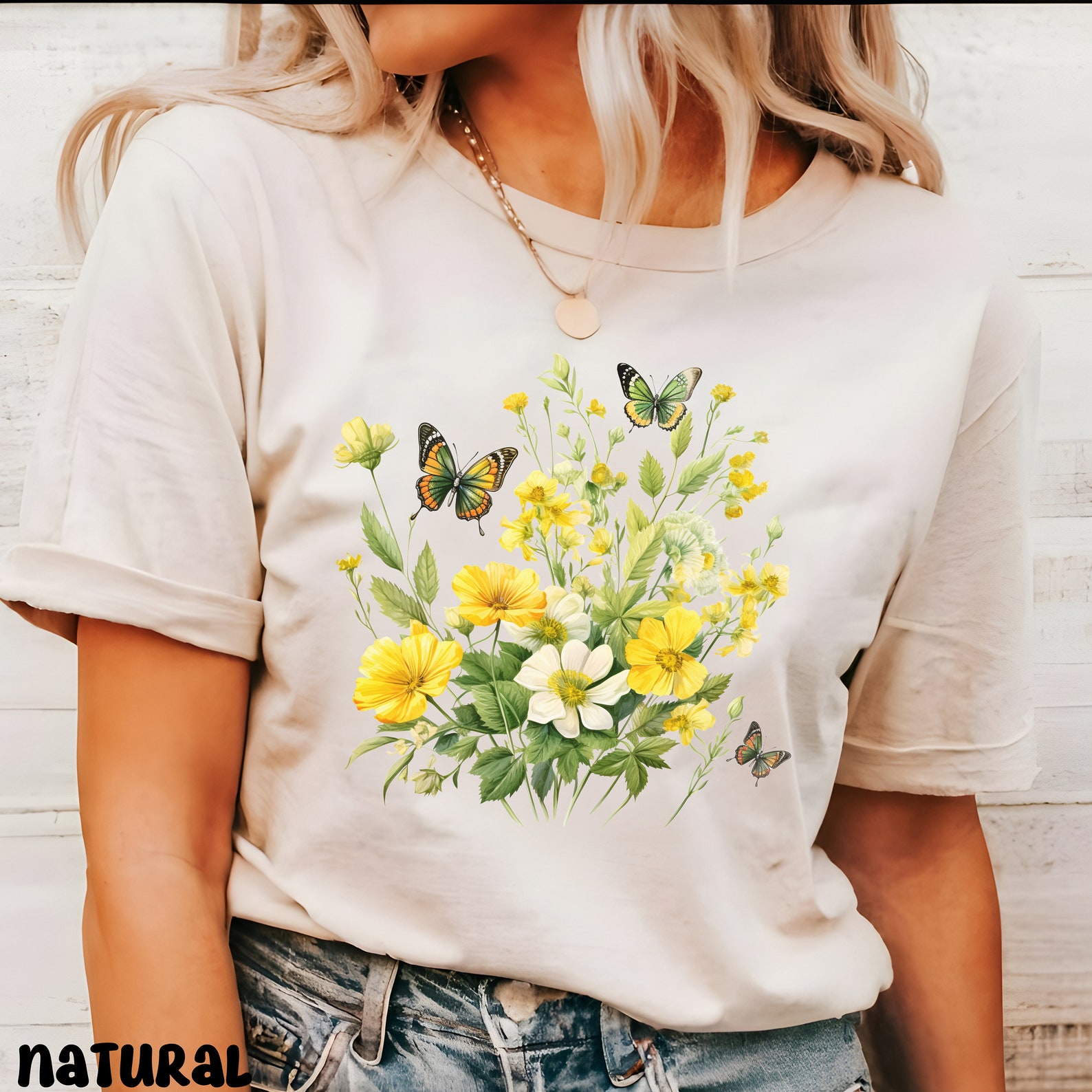 Wildflowers Graphic T-shirt for Women ,graphic Butterflies Shirt,outdoor,botanical Shirt,nature ...