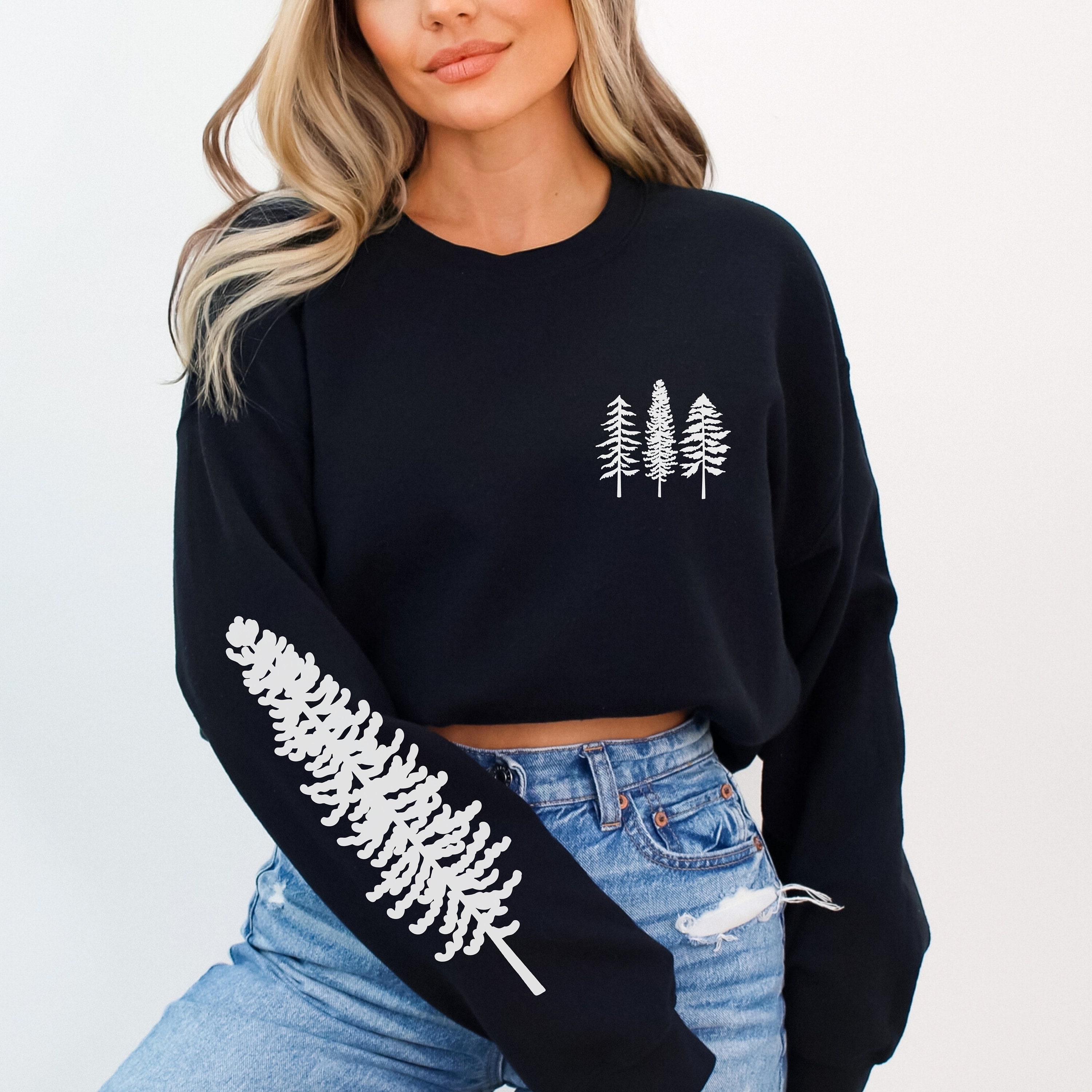 Pine Trees Sweatshirt, Evergreen Trees, Forest Sweatshirt, Slleve Print ...