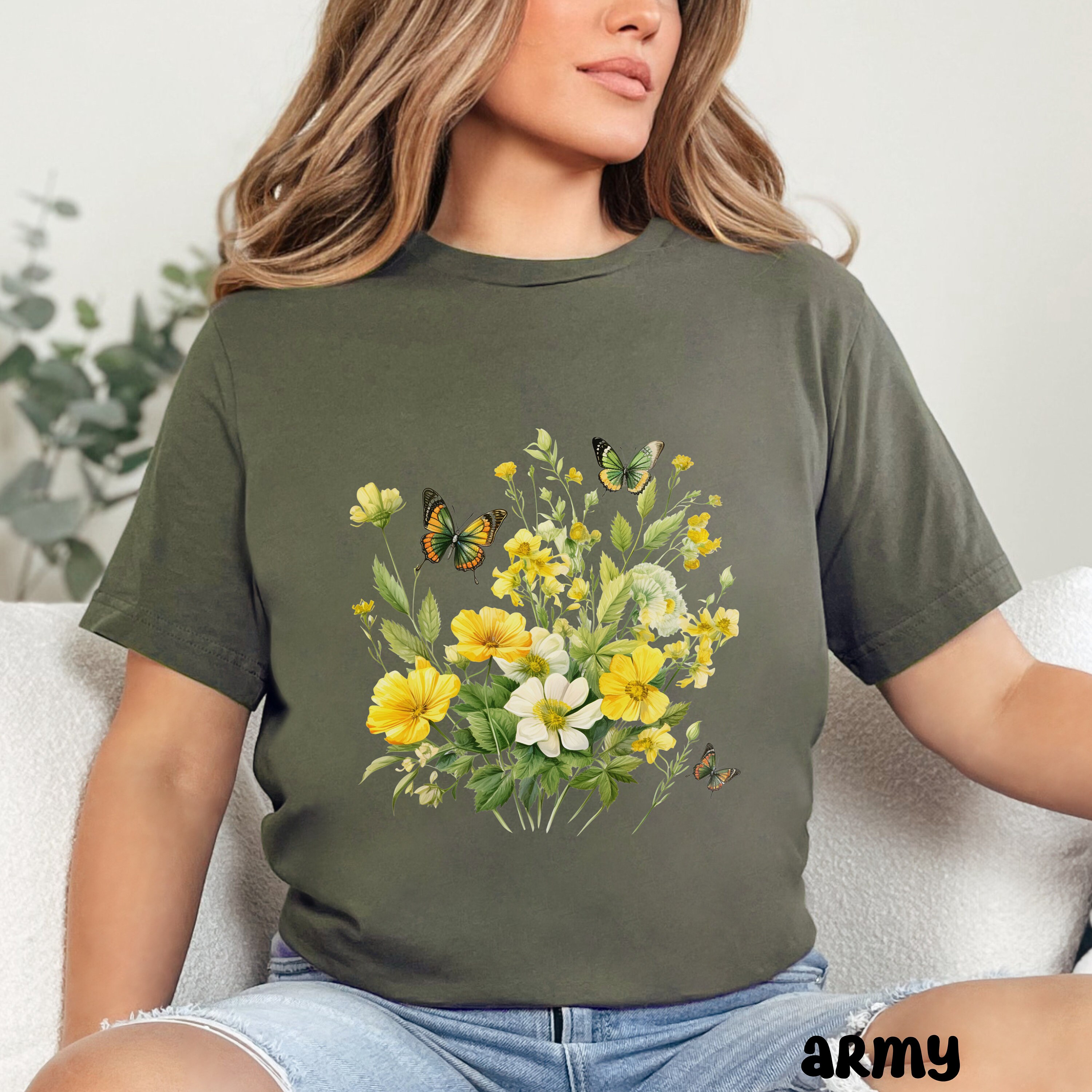 Wildflowers Graphic T-shirt for Women ,graphic Butterflies Shirt ...