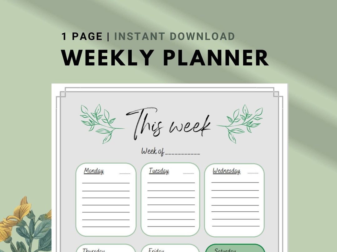 Seven Day Weekly Planner Printable Instant Download A4 & Letter Weekly ...