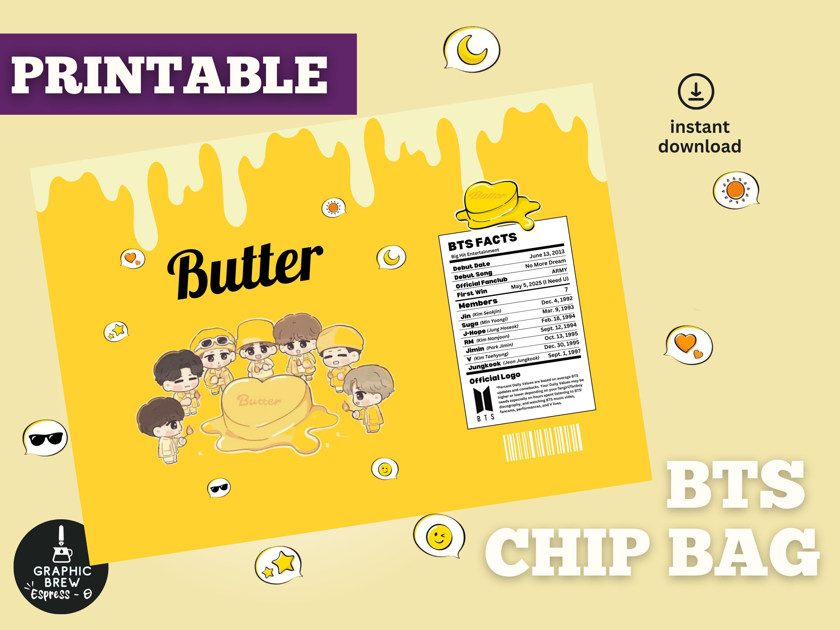 BTS Chip Bag BTS Butter Butter Collections Party Packs - Etsy